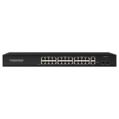 China 24 Port Network 48V Active PoE Switch 450W Standard AF/AT With 2 RJ45 Uplink Port Ethernet Sfp Fiber Switch for sale
