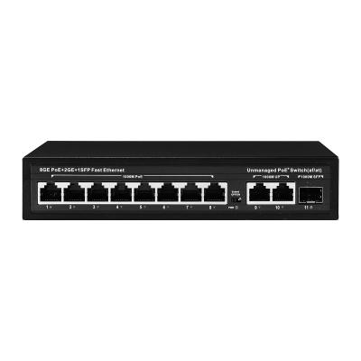 China 120W Unmanaged POE Switch 8 PoE 10/100/1000Mbps + 2 LAN 10/100/1000Mbps + 1SFP 100/1000M for sale