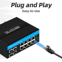 China 12 Port 10/100/1000mbps Unmanaged Din-rail Poe Switch 4 SFP Ports+ 8 RJ45 Ports Ethernet Switch for sale