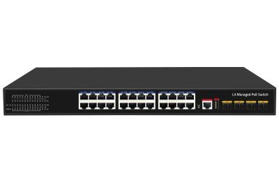 China 10G 24 Port Poe Switch L3 Managed Ethernet Fiber Switch 400W 4*10G Fiber Ports+24*RJ45 POE Ports for sale