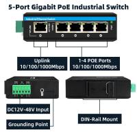 China Gigabit 5 port industrial ethernet switch solar poe switch support 12V/24V/48V for sale