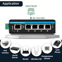 China Gigabit 5 port industrial ethernet switch solar poe switch support 12V/24V/48V for sale