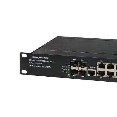 China 24 Port Managed PoE Switch 2.5G Fiber Uplinks 1U Rack AC220V Powered Vitesse Chip CE for sale