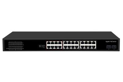 China 24 Port Gigabit PoE Switch 1U Type Unmanaged 1G Ethernet 300W Budget Fanless for sale
