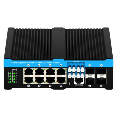 China 10G Industrial Fiber Bypass switch Ethernet PoE Switch 4*10G Sfp Ports+8*10/100/1000mbps for sale