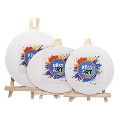 China Pure Cotton Round Blank Stretched Canvas With Tabletop Easel For Kids Drawing for sale