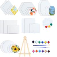 China Hexagon Round Rectangle Shape Canvas Painting Sets With Palettes Easels Sponges for sale