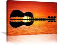China Modern Abstract Guitar Tree Lake Sunset Art Canvas Painting With Wooden Frame for sale