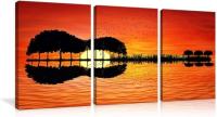 China Urttiiyy 3 Panel Canvas Art Prints Music Abstract Guitar Tree Lake Sunset Art Painting for sale