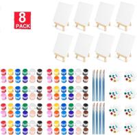China Custom Size Canvas And Paint Set With 16 Paint Brushes 8 Canva 8 Wood Easel 8 Plate for sale