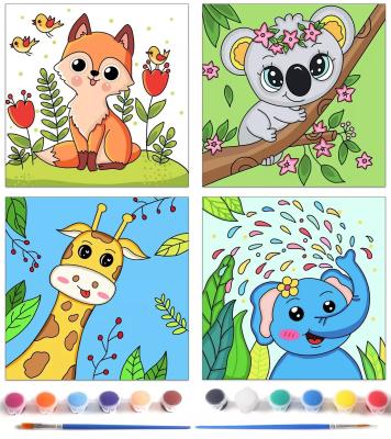 China Beginner Friendly Pre Printed Canvas Oil Painting Set Cute Animals For Children for sale