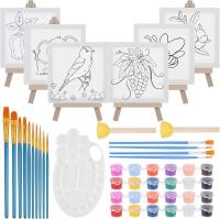 China OEM ODM 6 Pack Pre Printed Painting Set With Paints Brushes Palette And Easels for sale