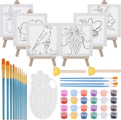 China OEM ODM 6 Pack Pre Printed Painting Set With Paints Brushes Palette And Easels for sale