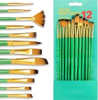 China Green Art Painting Brush Kit 12 Pcs For Acrylic Watercolor Gouache Painting for sale