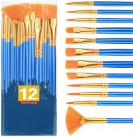 China Wooden Handle Acrylic Paint Brush Set 12 Pcs Nylon Hair Paint Brushes For All Purpose for sale