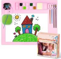 China Pink Kids Art Silicone Painting Mat And Brush Cleaner Tool Customized Logo for sale
