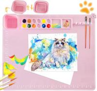 China Pink Non Slip Silicone Paint Mat With Cup And Brush Kids And Artist Painting Tools for sale