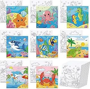 China Sea Animals Pre Drawn Canvas Kit With Wooden Frame Acrylic Paints Palette And Brushes for sale