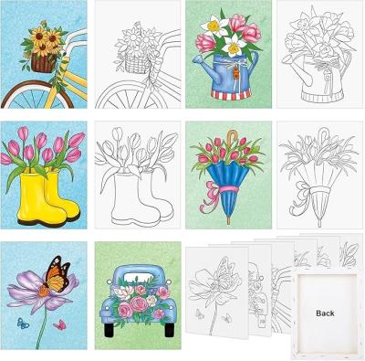 China 8x10 Inches Flowers Pre Printed Canvas Kits For Home Decoration Painting for sale