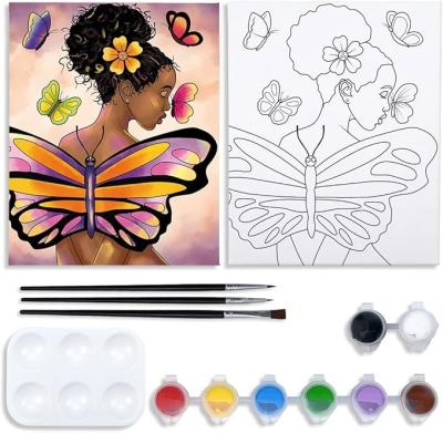 China Butterfly Girl Cotton Pre Drawn Painting Canvas Kits For Adult Valentine Gifts for sale