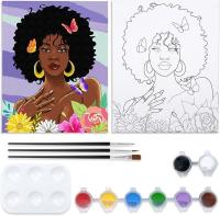 China African American Women Flowers Pre Drawn Canvas Paint Kit Art Set Custom Size for sale