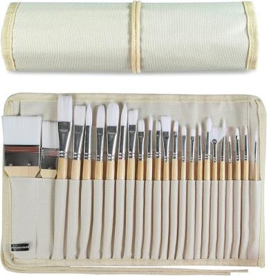 China 24 Pieces Art Brushes Set Wooden Handles Paint Brushes With Canvas Brush Case for sale