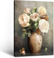 China Vintage Peony Canvas Wall Art Floral Decor Painting for Rustic Home Decor for sale