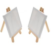 China Hot Selling Mini Painting Canvas 10x10cm Stretched Canvas with Wood Display Easel Kit for Kids Painting Party, Craft Drawing for sale