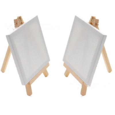 China Hot Selling Mini Painting Canvas 10x10cm Stretched Canvas with Wood Display Easel Kit for Kids Painting Party, Craft Drawing for sale