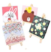 China Factory Price 10x10cm Stretched Canvas Mini Canvas Sets with Wooden Display Easel for Kids for sale