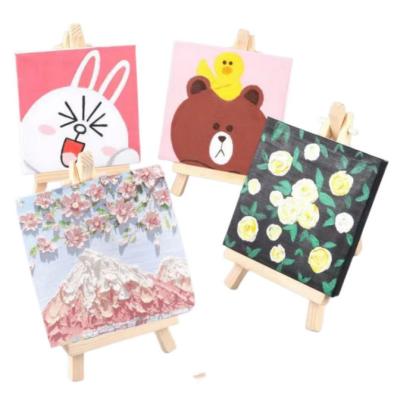 China Factory Price 10x10cm Stretched Canvas Mini Canvas Sets with Wooden Display Easel for Kids for sale