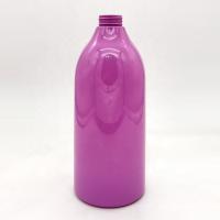 China 1000ml 1L Fancy Hair Shampoo and Conditioner Bottle Boston Round Pink Violet PET Lotion Plastic Empty Shower Gel Bottles for sale