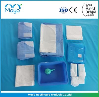 China Surgical Supplies Disposable C-Section Drape Set With Sterilization And Wrapping SMS / Creap Paper Blue for sale