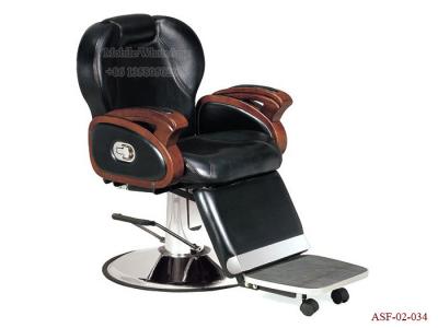 China ASF-02-034 Black Solid Wooden Armrest Barber Chair Durable Leather Hairdresser Chair for Men for sale