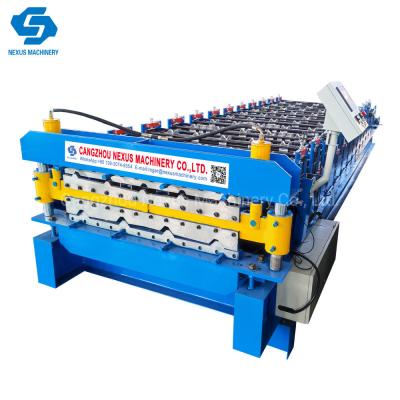 China Galvanized Steel Trapezoidal Roofing Roll Forming Machine with Hydraulic Decoiler for sale