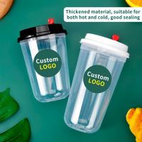 China Disposable Transparent PP Plastic Bubble Tea Cups 500ml 700ml 1000ml with Flat Lids for sale