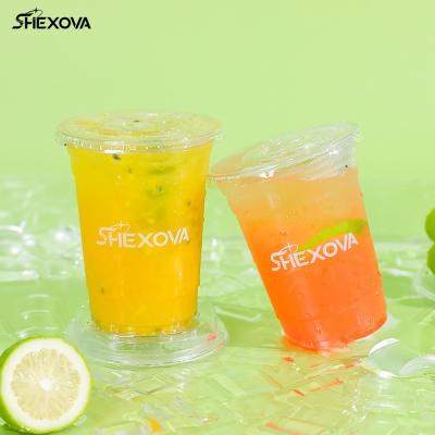 China 90mm 95mm Plastic PET Cup with Lid Custom Printed Logo for Beverage Shops for sale
