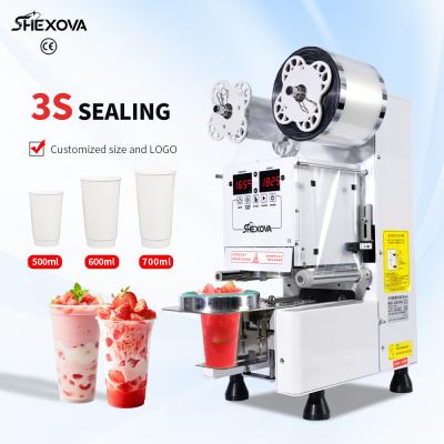 China Commercial Automatic Plastic Cup Sealing Machine 300-500 Cups Per Hour 110V/220V for sale