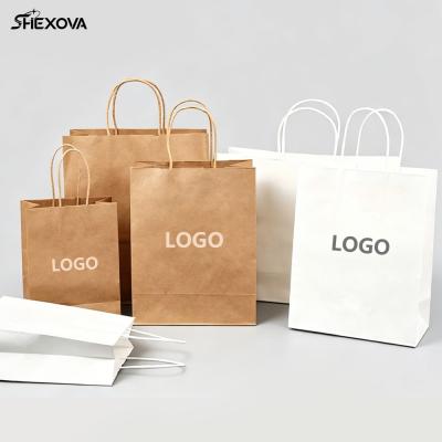 China Custom Logo Recyclable Kraft Paper Bag with Handles for Drink Takeaway 12x8x16 for sale