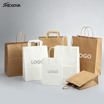 China Biodegradable Kraft Paper Shopping Bags 140g for Restaurant Takeaway Food Packaging for sale