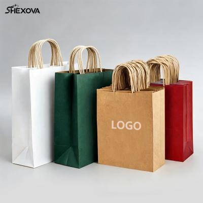 China Customizable White and Brown Kraft Paper Bag with Handles 140g for Shopping for sale