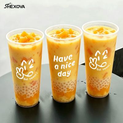 China Custom Logo 12oz 16oz 24oz Clear Coffee Plastic Cups For Cold Drinks for sale