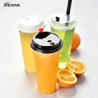 China Custom Logo U-shaped Flat bottom PP Plastic Cups clear and frosted  for Juice Soda Tea for sale