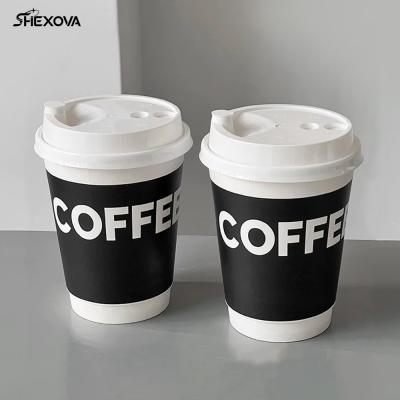China Wholesale Eco‑friendly Double‑Layer Hot Coffee Paper Cups For Cafe Beverage Takeaway for sale