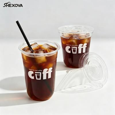 China Disposable Custom Print Logo Transparent Round Bottom Pet Cup For Milk Tea Shop for sale