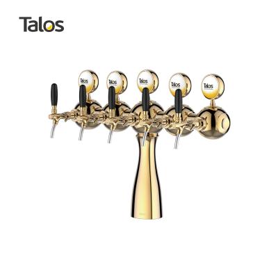China Gold Color Parisian Tap Tower PVD 5 Way Dispensing Draft Beer Tower for sale