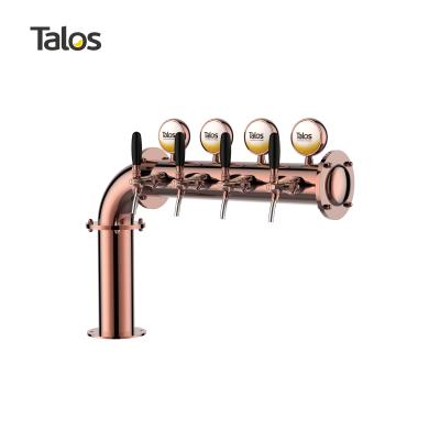 China TALOS L Tower Stainless Steel 4 Tap Tower 102mm Beer Dispensing Equipment Draft Beer Tower (LED,Red Bronze) for sale