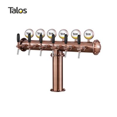 China TALOS T Tower Stainless Steel 6 Tap Tower 102mm Beer Dispensing Equipment Draft Beer Tower (Red Bronze, LED) for sale