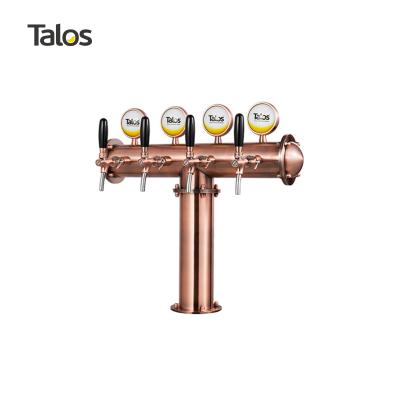 China TALOS T Tower Stainless Steel 4 Tap Tower 102mm Beer Dispensing Equipment Draft Beer Tower (Red Bronze, LED) for sale
