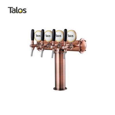 China TALOS T Tower Stainless Steel 4 Tap Tower 85mm Beer Dispensing Equipment Draft Beer Tower (Red Bronze) for sale